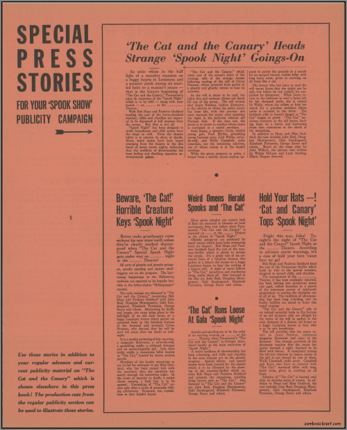 The Cat and the Canary Spook Show Advert (1939) - From Zombos' Closet